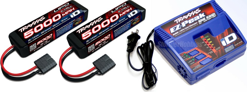 (2) Traxxas 5000mAh 7.4v 2-Cell 25C 2842x LiPo Batterys w/ EZ-Peak 2970 ...