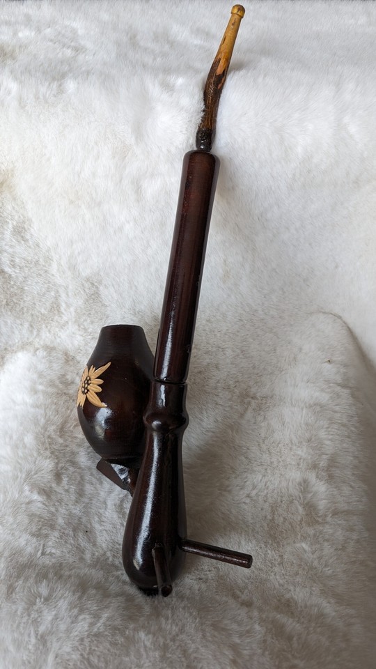 Vintage Hand Carved Wooden Smoking Pipe with Built in Stand, Floral ...