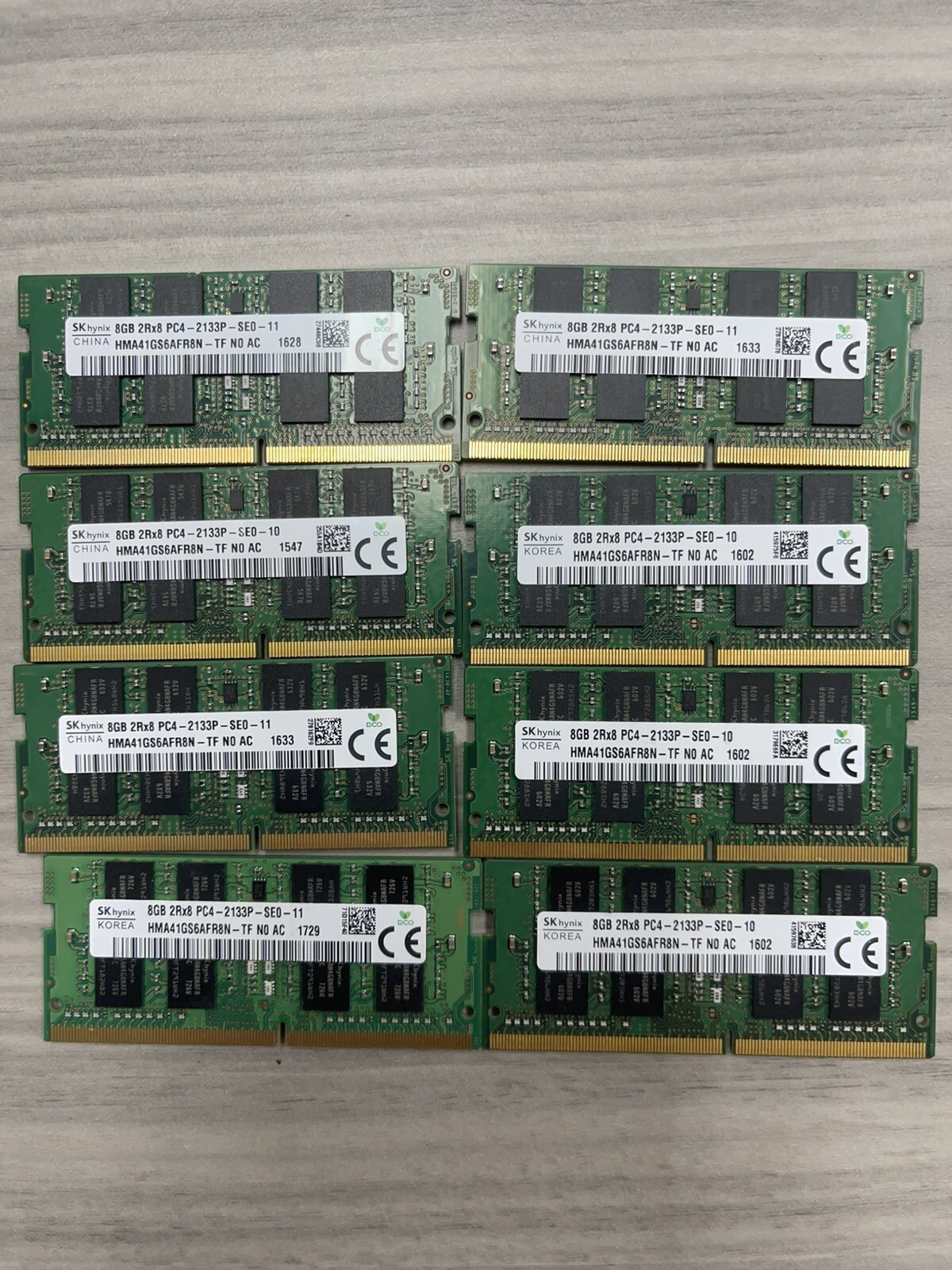 lot of 8 SK HYNIX 8GB 1RX8 PC4-2133P SEO-11 HMA41GS6A FR8N-TF-NO-AC SO ...