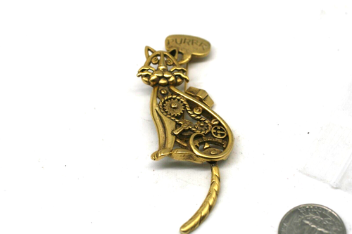 Vintage Danecraft Purr Cat Wind Up Gear Themed Matte Gold Tone Pin ...