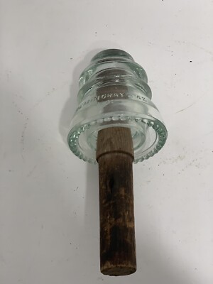 Hemingray -42 Glass Insulater w/ Original Threaded Wood Post Stand Off ...