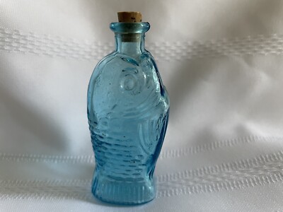 Vintage Fisch's Bitters Aqua Blue Glass Fish Shaped Mini 3" Medicine ...