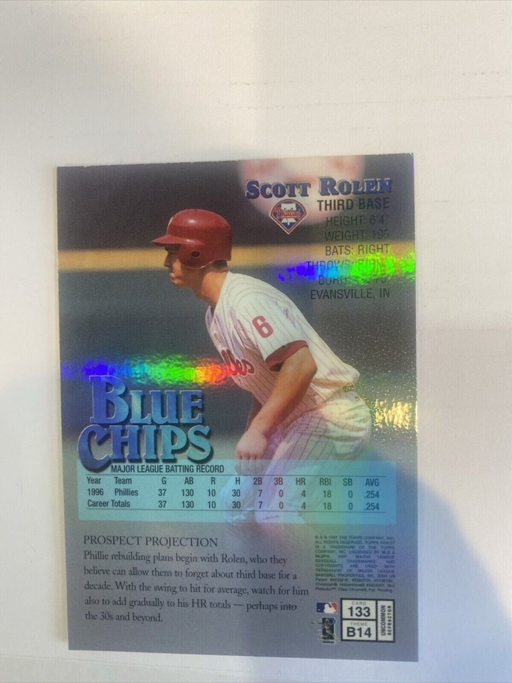1997 Topps Finest #133 SCOTT ROLEN Blue Chips SILVER REFRACTOR (1:48 ...