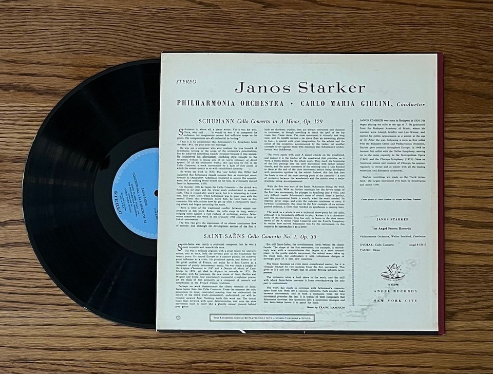 Schumann Cello Concerto Janos Starker Angel Stereo S 35598 Giulini NM ...