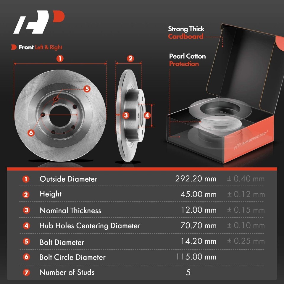A-Premium 11.5 inch(292.1 mm) Rear Solid Disc Brake Rotors + Ceramic ...