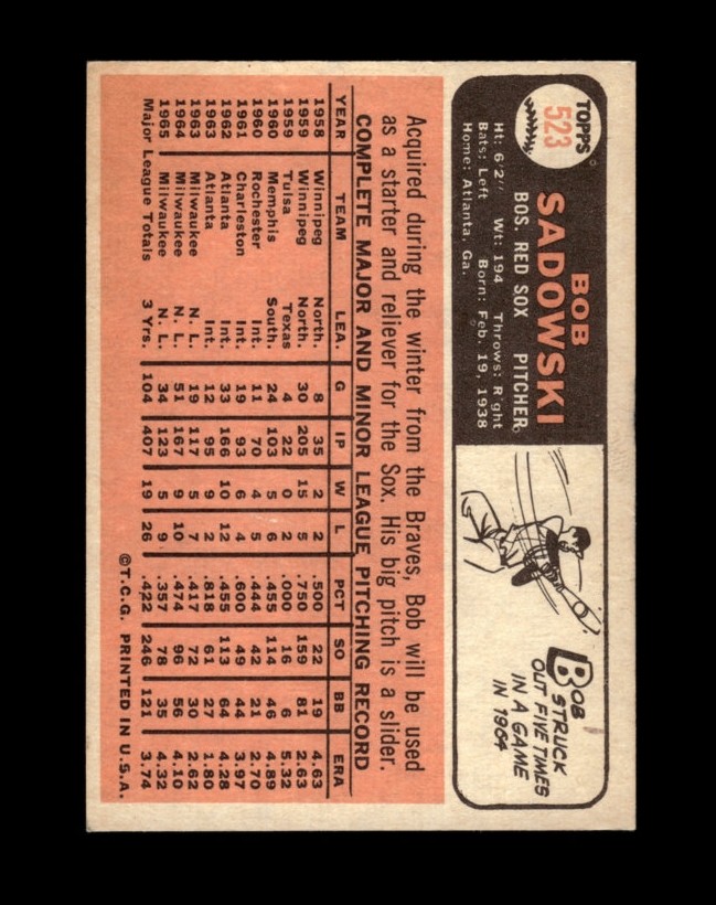 1966 Topps Set-Break #523 Bob Sadowski EX-EXMINT *GMCARDS* | eBay