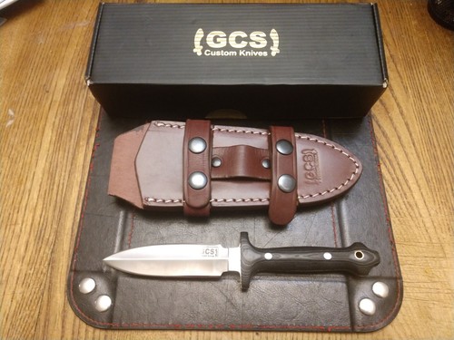 GCS Custom Fixed Blade Knife 4.5" D2 Blade G10 Handle Leather Sheath ...