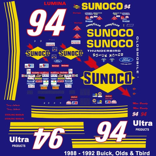 #94 Terry Labonte Sunoco Olds 1988-92 1/24th Scale Nascar Waterslide ...