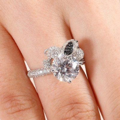 9.75CT Round Cut White Cubic Zirconia 935 Silver Snoopy Women's ...