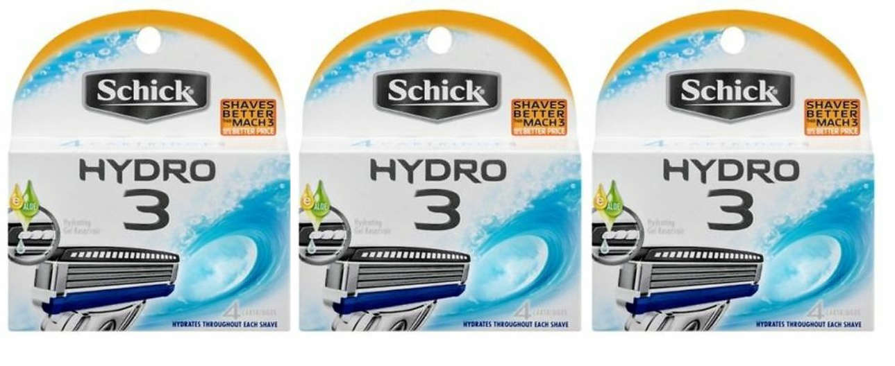 Schick Hydro 3 Refill Razor Blades for Men, 12 Cartridges | eBay