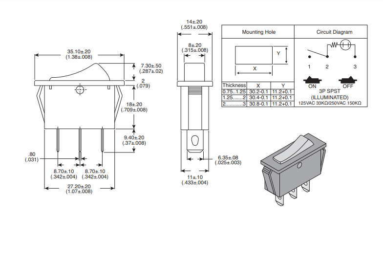 1pc SCI R13-121 SPST On-Off YELLOW Illuminated Rocker Switch 16A/125V ...