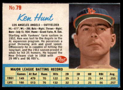 1962 Cereal #79 Ken Hunt Near Mint Angels ID:136825 | eBay