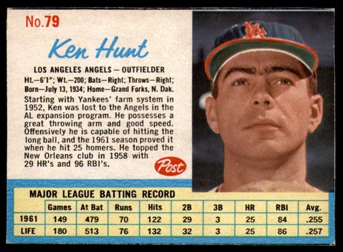 1962 Cereal #79 Ken Hunt Near Mint Angels ID:136825 | eBay