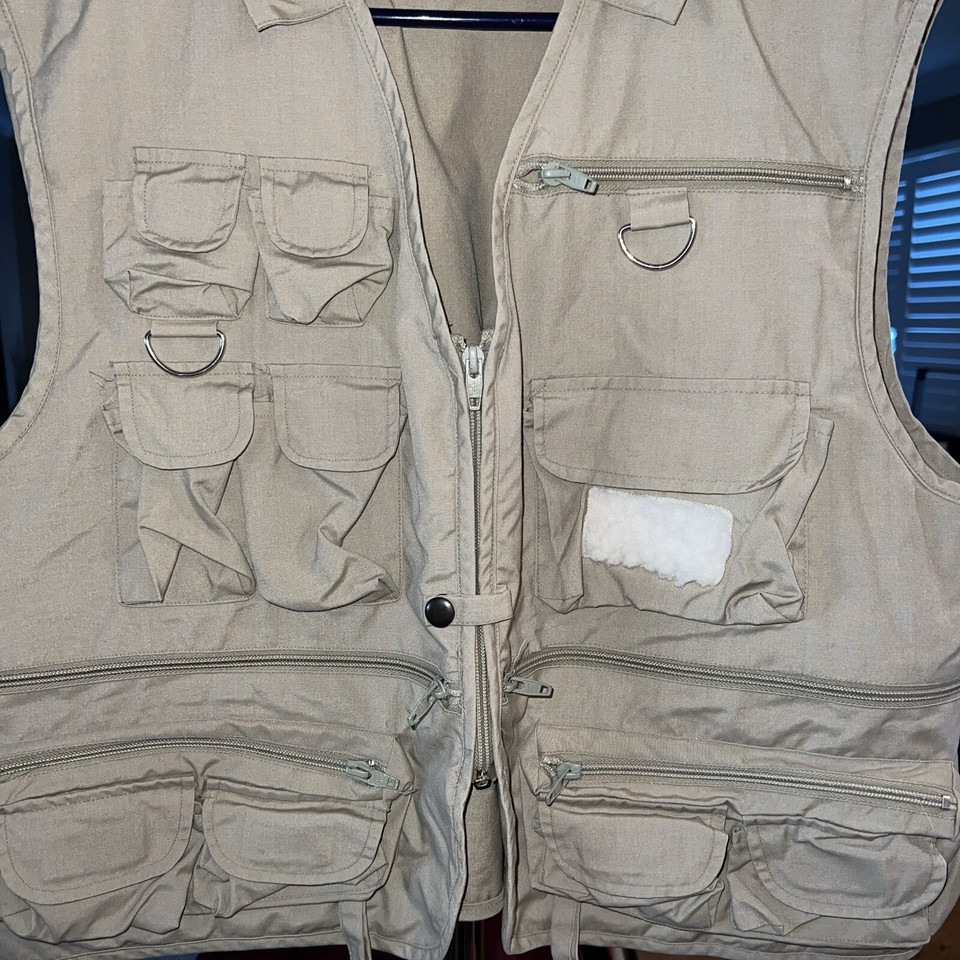 Woodfield XL Jacket Men Medium Beige Vest Fishing Hunting Safari 90s | eBay