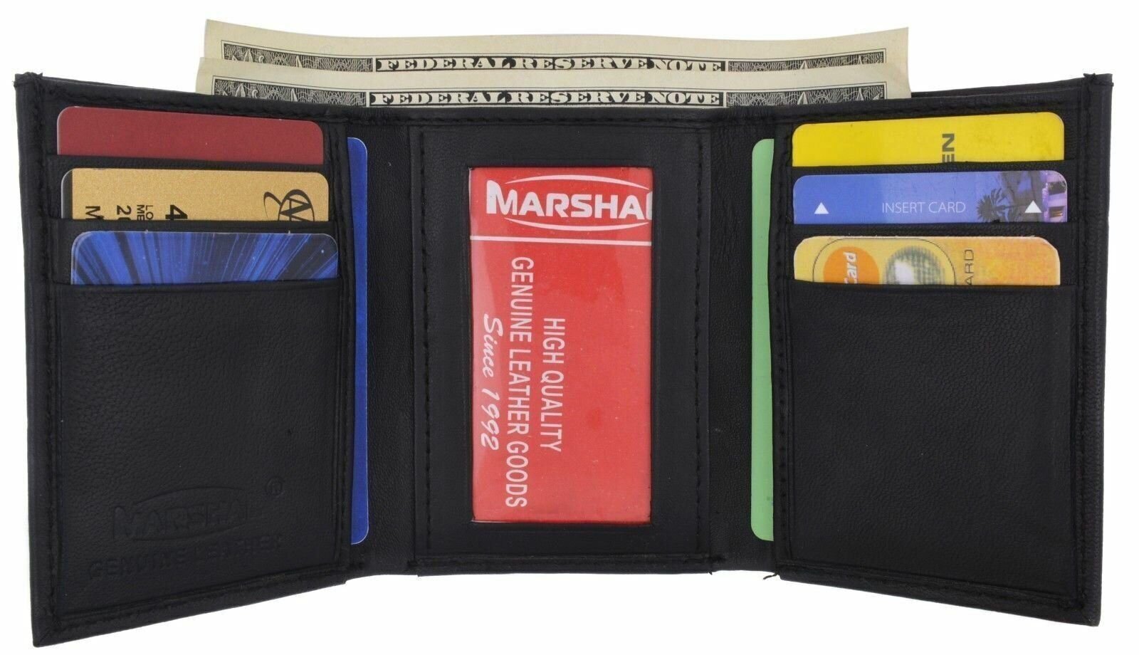 Black Trifold Mens Genuine Leather Removable Flap Credit Card ID Holder ...