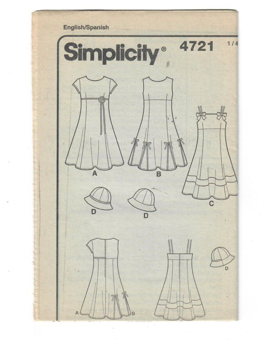 Simplicity 4721 Summer Sun Dress Bucket Hat Girls Sz 3-6 Pattern Lizzie ...