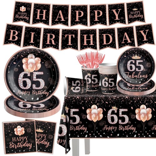 142Pcs 65th Birthday Tableware Decorations for Women Rose Gold Happy 65 ...