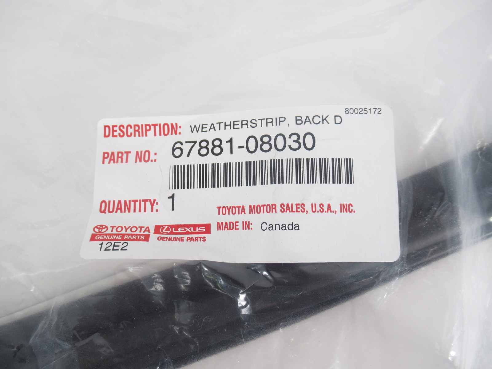 Genuine OEM Toyota 67881-08030 Rear Liftgate Weatherstrip 2011-2020 ...