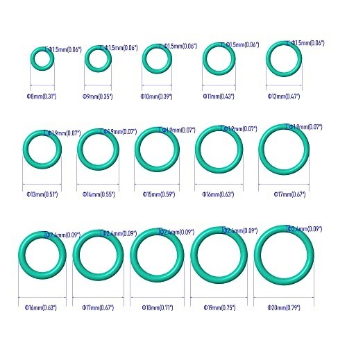 150 PCS FKM O-Ring Assortment Kit - 15 Sizes Fluorine Rubber Seal Rings ...