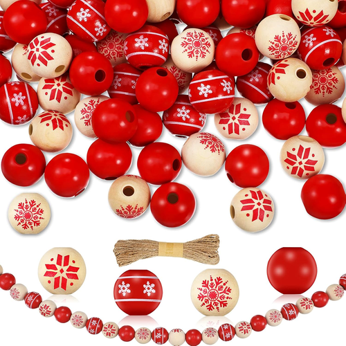 120 Pieces 0.6 Inch Wooden Bead Christmas Wood Beads Natural Beads ...