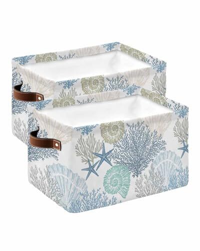 Storage Basket Nautical Coastal Ocean Coral Large Foldable Storage 2 ...