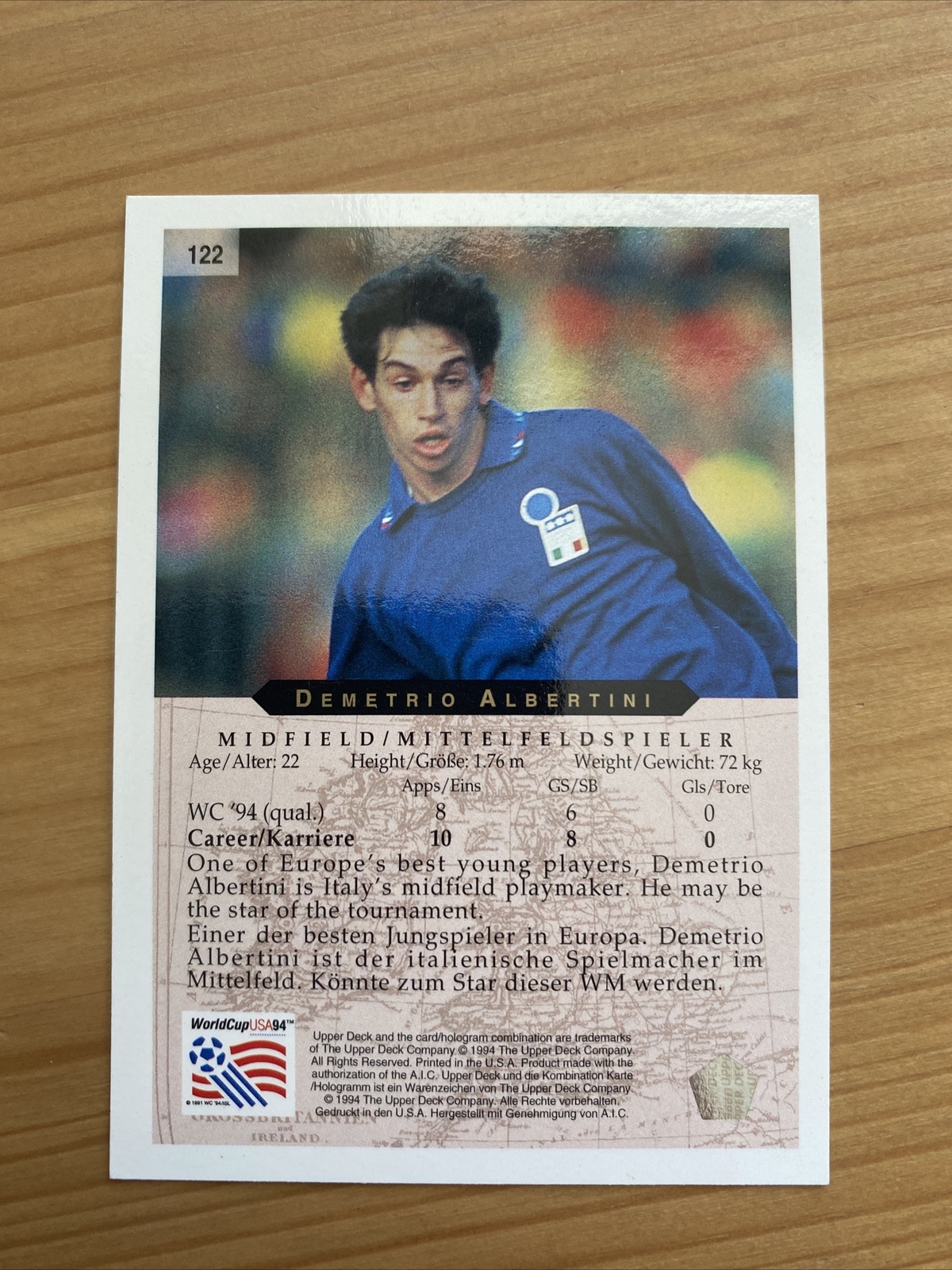 Demetrio Albertini Italy Upper Deck World Cup USA 94 Trading Card 122 ...