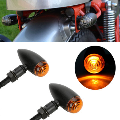 Motorcycle Black Indicators Turn Signals Micro Bullet Amber Lens Custom ...