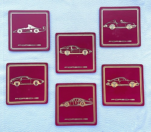 Vintage Porsche Red Leather 3.5" Coasters- Set of 6 Different Models | eBay