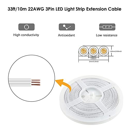 10m 22awg 3 Pin Led Light Strip Cable Cord Extension Cable Line Wire ...