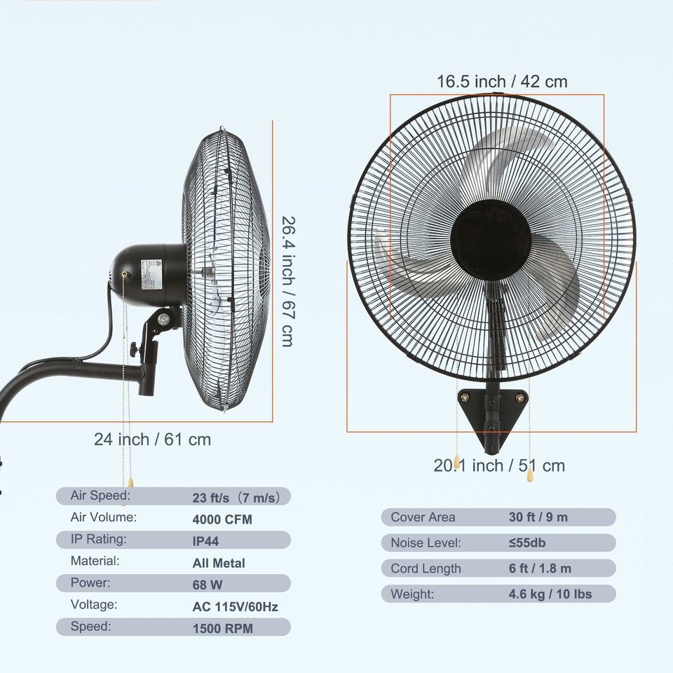 Wall Mount Fan, 18 Inch, 3-speed High Velocity Max. 4000 CFM ...