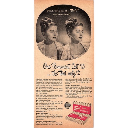Tony Home Permanent Perm - Identical Twins 1948 Ad AF8-1 | eBay