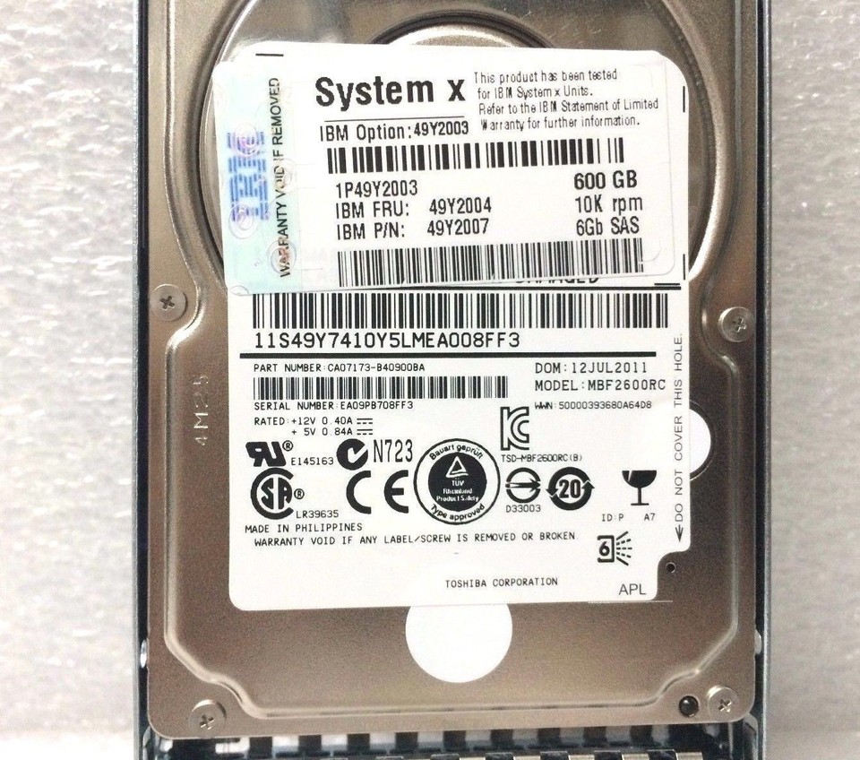 49Y2003/49Y2004/49Y2007/49Y7410- IBM 600GB 10K SFF SAS HARD DRIVE ...