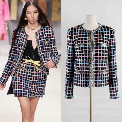 NWT CHANEL 22P MULTICOLOR CHECK CLASSIC TWEED JACKET FR42 | eBay