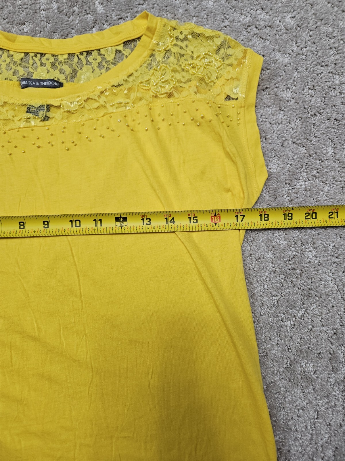 CHELSEA & THEODORE Top Womens SIZE S Yellow Cap Sleeve Lace Beaded ...