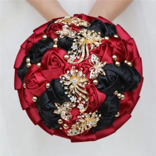 Hot Sale Satin Rose Bride Bouquet Wedding Romantic Handmade Flower Hand ...