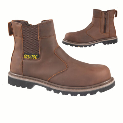 MENS SAFETY DEALER BOOTS CHELSEA LEATHER WORK STEEL TOE CAP ZIP SLIP ON ...