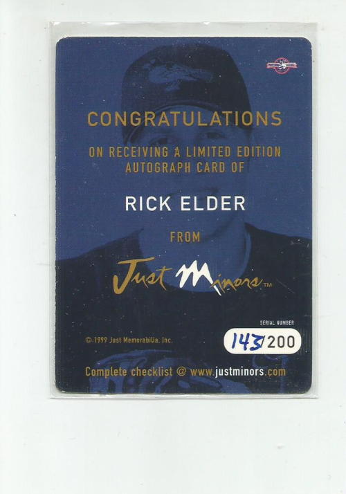 1999 JUST AUTOGRAPHS DIE CUTS #20 RICK ELDER 143/200 | eBay
