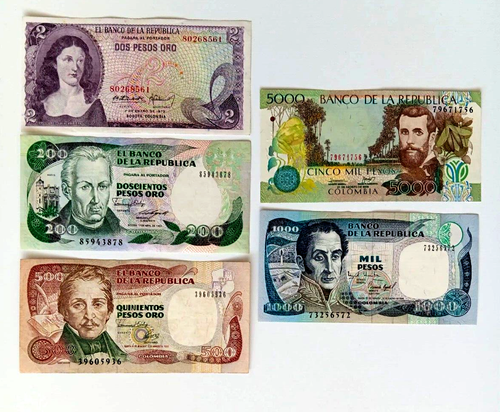Colombia Bank Notes 5 Pcs. $2 Pesos Oro To $5000 Pesos Oro Unc. | eBay