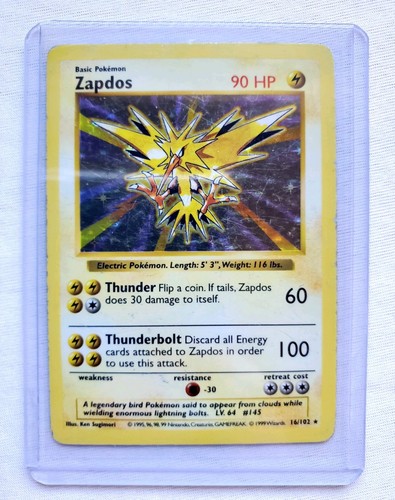 Pokemon TCG ZAPDOS Base Set 16/102 Holo Rare SHADOWLESS Holographic ...
