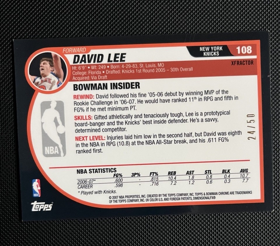 2007-08 Bowman Chrome David Lee X-Fractor /50 #108 New York Knicks | eBay