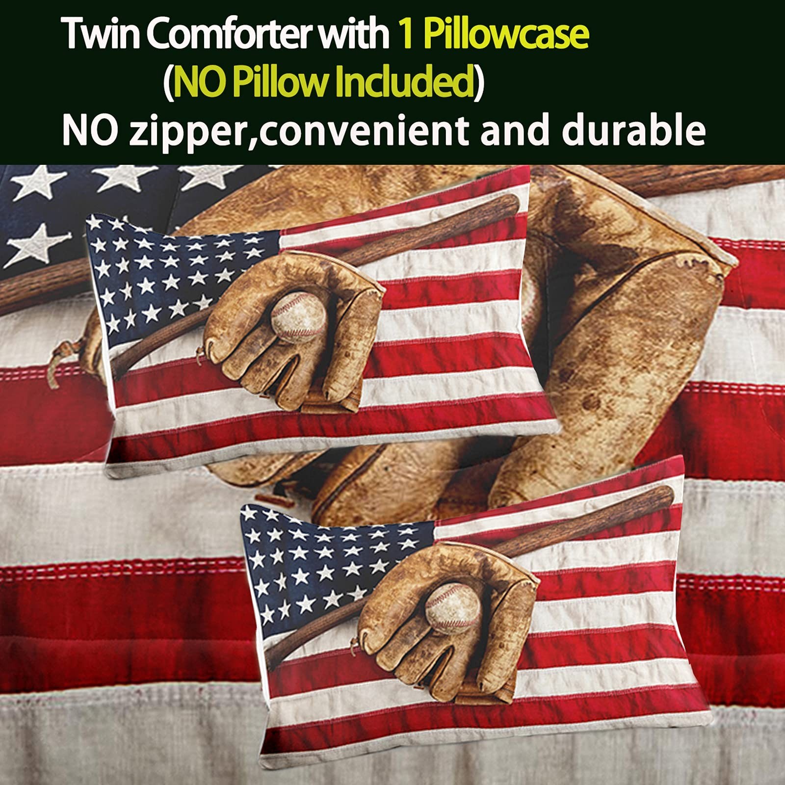 Bodhi Baseball Comforter Twin for Boys, American Flag, Sports Bedding ...