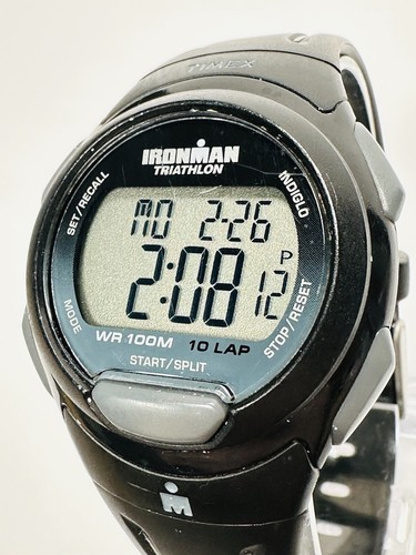 Working Timex Ironman Triathlon Watch Mens Black Indiglo 10 Lap T5K608 K2 | eBay