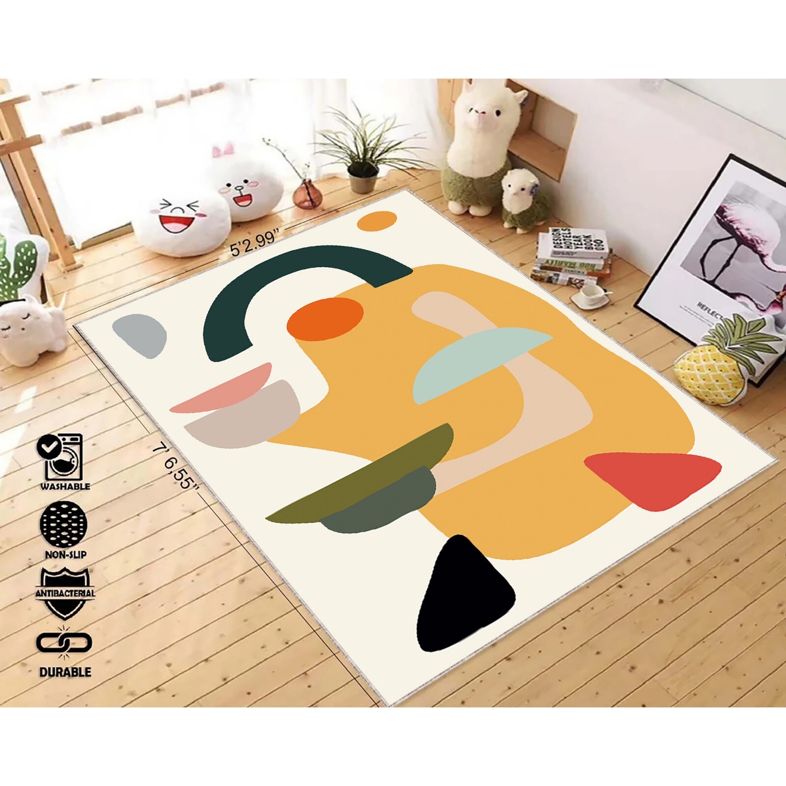 Hand Drawn Rug, Colorful Minimal Abstract Rug, Colorful Modern ...