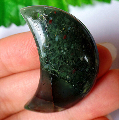 40x20x7mm Natural Gray Africa Bloodstone Reiki Moon Pendant Bead DY3349 ...