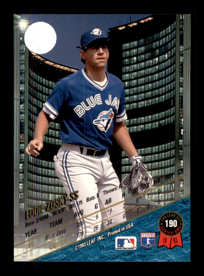 1993 BASEBALL 1993 Leaf Eddie Zosky Toronto Blue Jays #190 1 | eBay