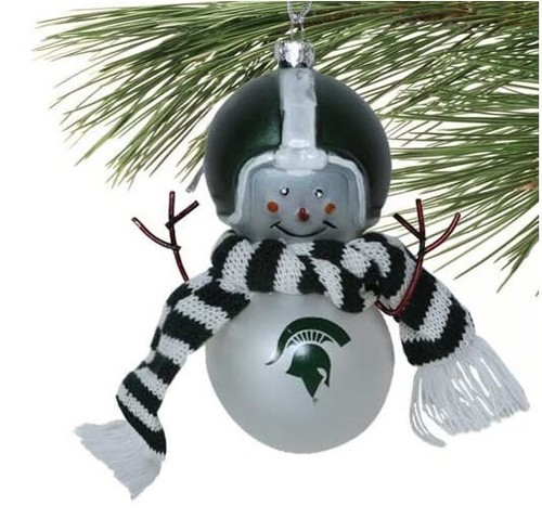 NCAA Michigan State Spartans Blown Glass Snowman Helmet LARGE 5 ...