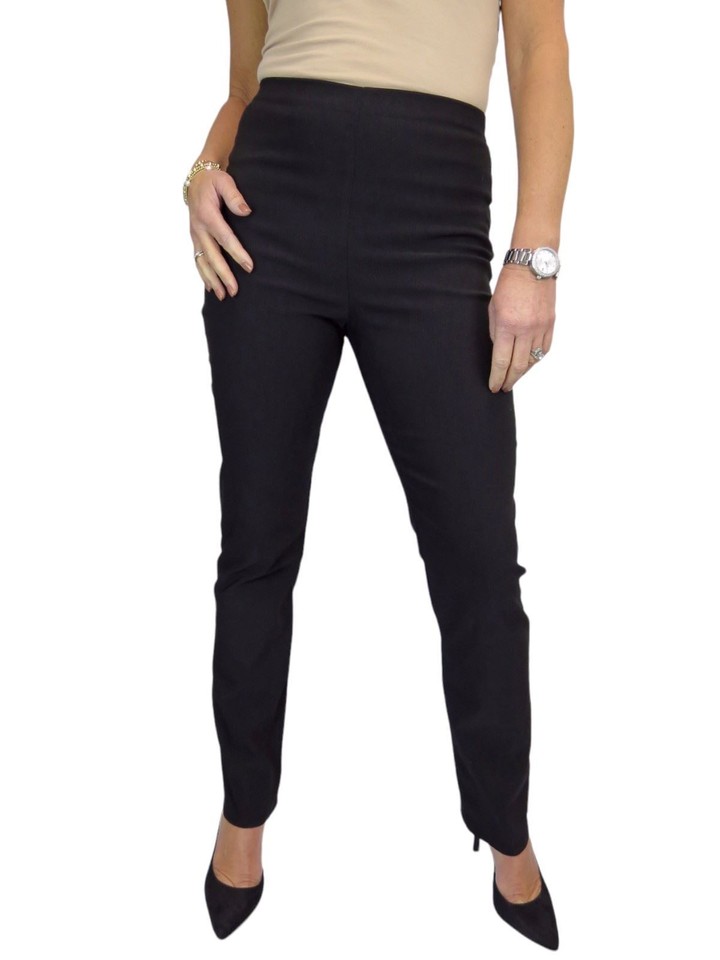 Ladies Elasticated Waist Pull On Trousers Straight Leg High Rise Work ...