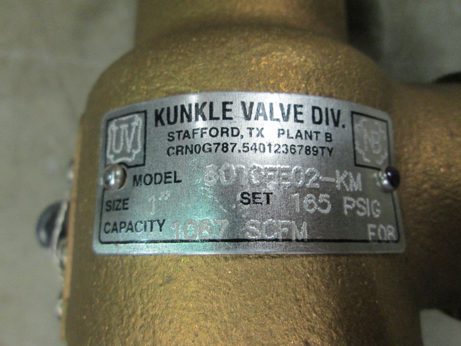Kunkle PSV Mod: 6010FE02-KM Set 165 PSIG 1" MNPT Inlet 1-1/4" FNPT ...
