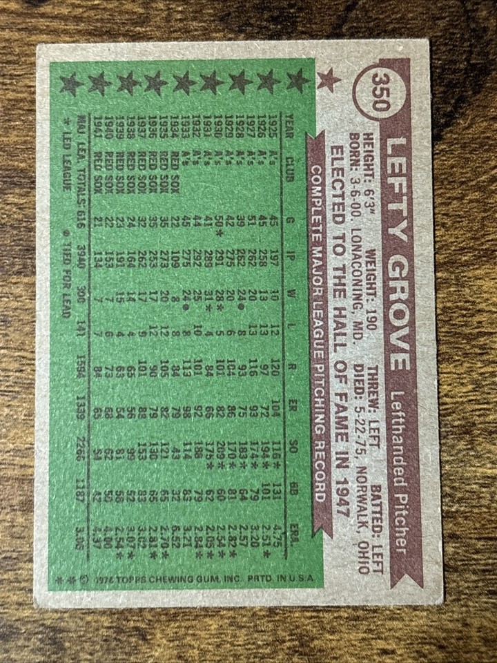 1976 Topps - #350 Lefty Grove | eBay