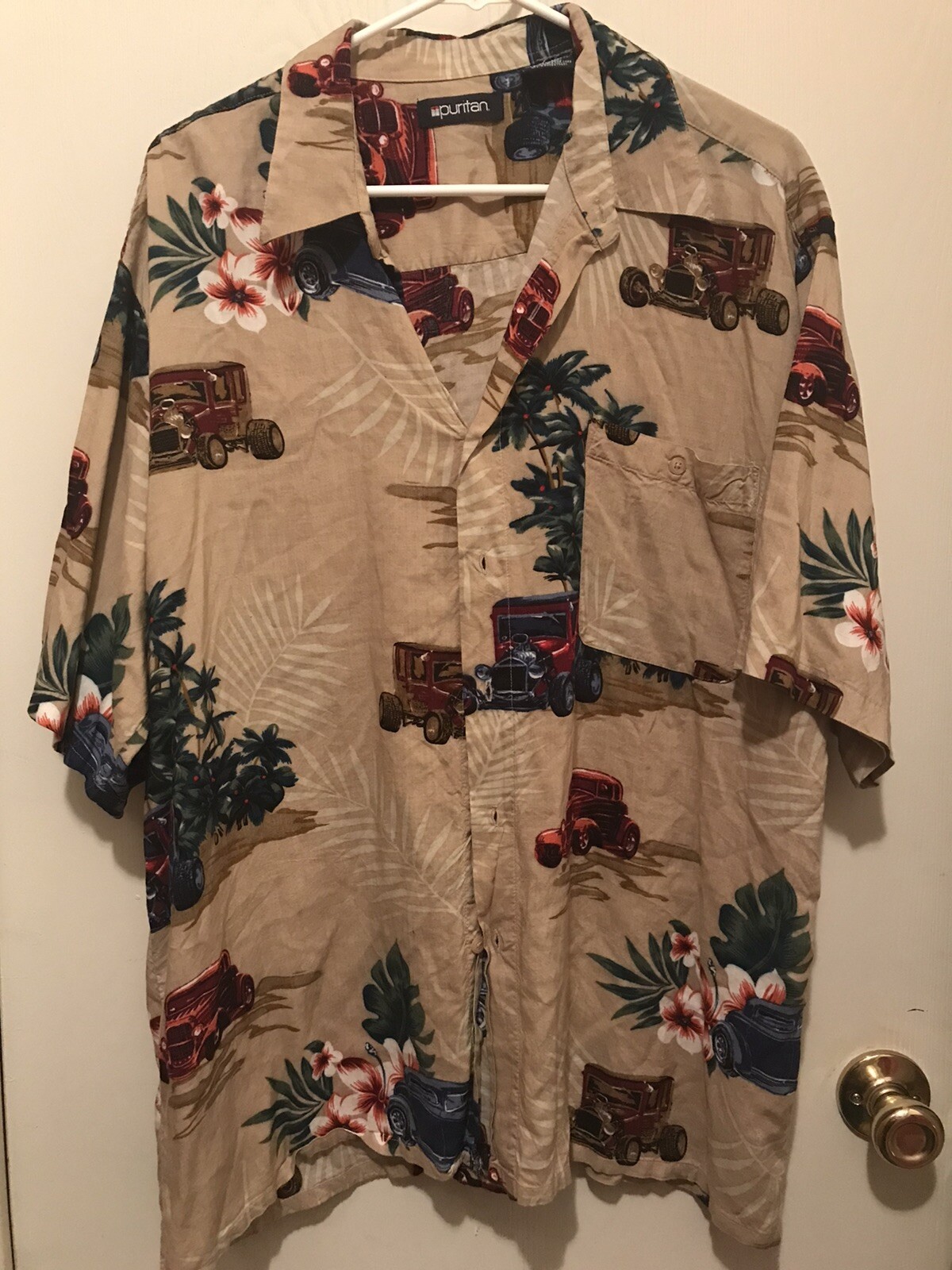 Puritan Men's Hot Rod Button-Front Shirt Car Show Haw… - Gem